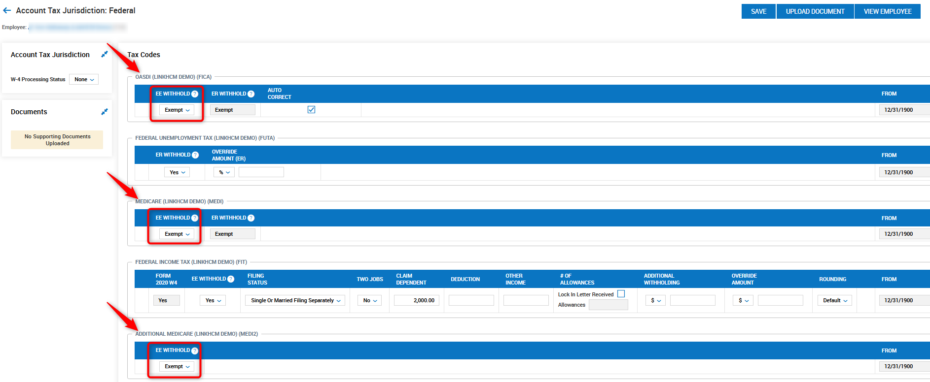 Employee Tax Settings (New UI) - Churches w/ Pastors EXEMPT from FICA ...