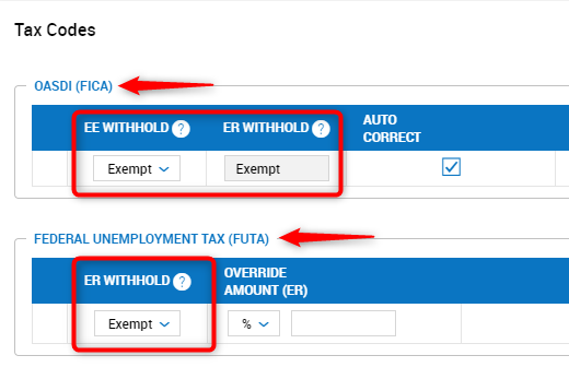 Employee Tax Settings (New UI) - 501c Exempt FICA, FUTA, & CA SDI ...