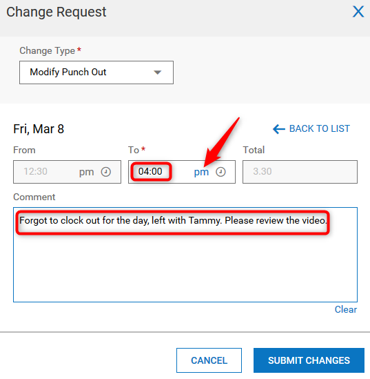 Employee Submitting Timesheet Change Requests (New UI) – Inova Payroll