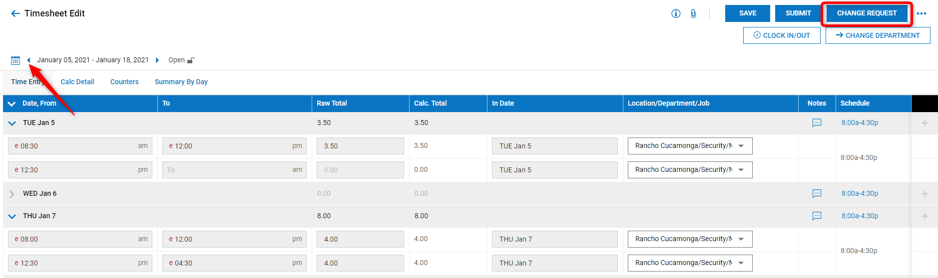 Employee Submitting Timesheet Change Requests (New UI) – Inova Payroll